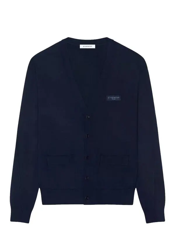 Givenchy Couture Seam Logo-patch V-neck Cardigan - Blue
