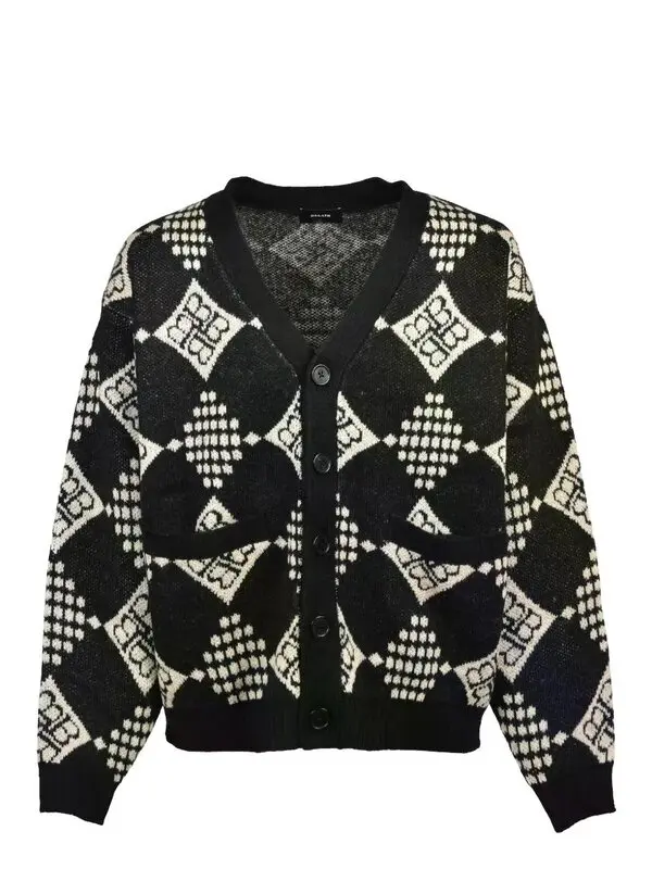 BREATH Diamond-knit Geometric-pattern Cardigan - Black