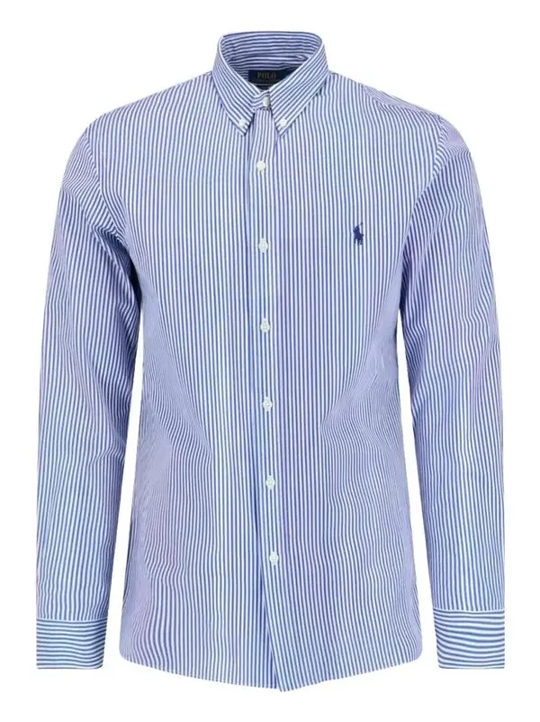 Polo Ralph Lauren Striped Embroidered-logo Shirt - Blue