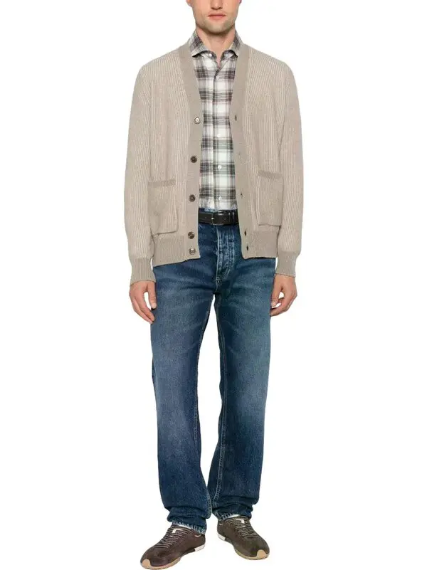 FILIPPO DE LAURENTIIS Ribbed-knit V-neck Cardigan - Neutrals