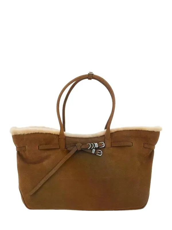 MARGESHERWOOD Large Grandma Shearling-trim Buckled Shoulder Bag - Brown