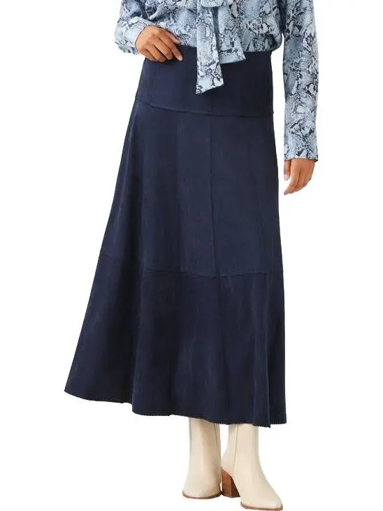 Karen Kane Tiered Faux Suede Midi Skirt - Navy