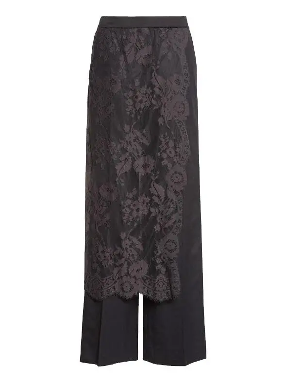 Zimmermann Valiant Lace Wrap Stretch Wool Straight Leg Pants - Black