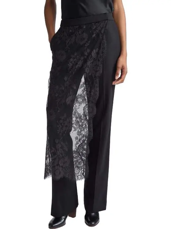 Zimmermann Valiant Lace Wrap Stretch Wool Straight Leg Pants - Black