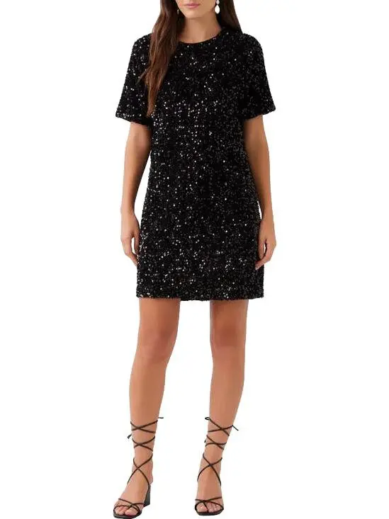 Karen Kane Velvet Sequin Shift Minidress - Black
