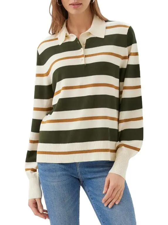 Karen Kane Game Day Stripe Sweater - Forest/cream