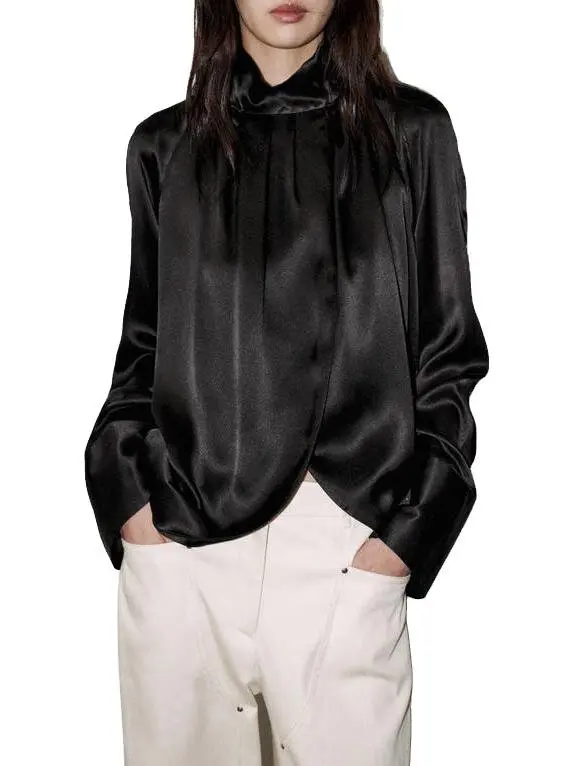 Mango Silk High Neck Tulip Top - Black