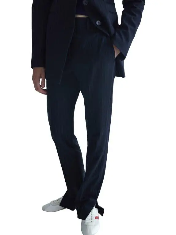 Mango Pinstripe Suit Trousers - Navy