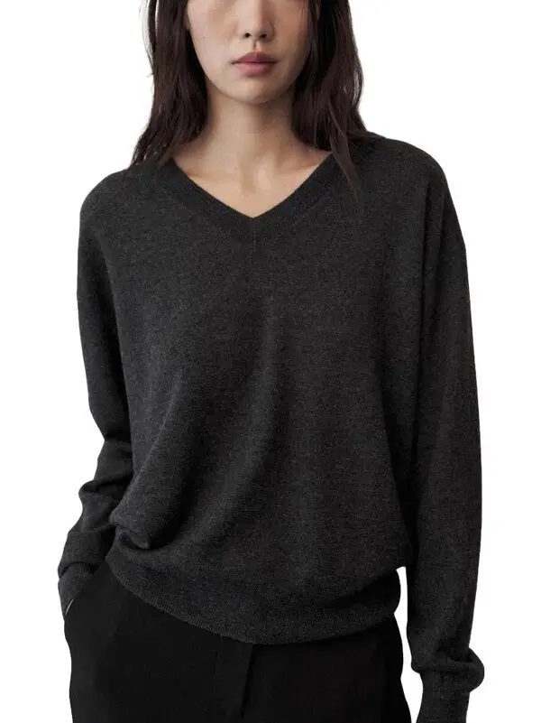 Mango Wool V-neck Sweater - Charcoal