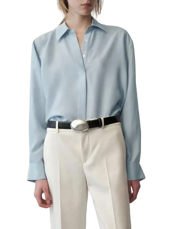 Mango Oversized Silk Shirt - Sky Blue