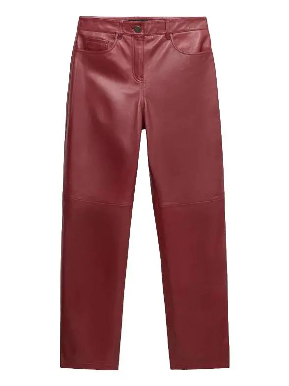 Mango Straight Leg Leather Pants - Wine