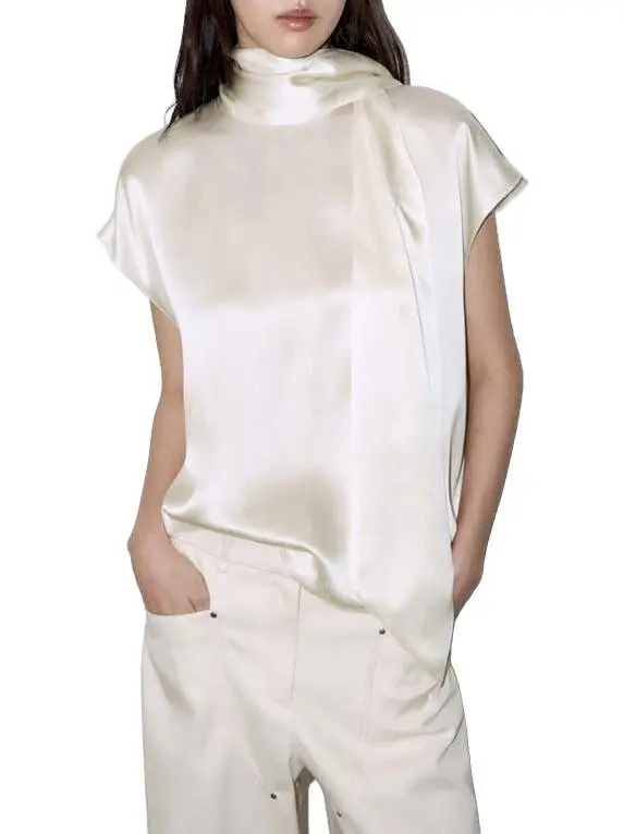 Mango Silk Turtleneck Top - Ecru