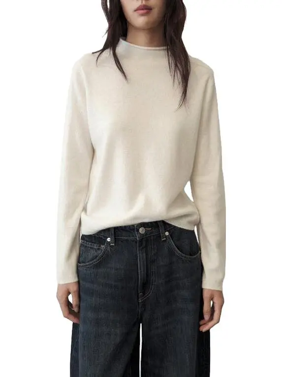 Mango Cashmere Perkins Neck Sweater - Ecru