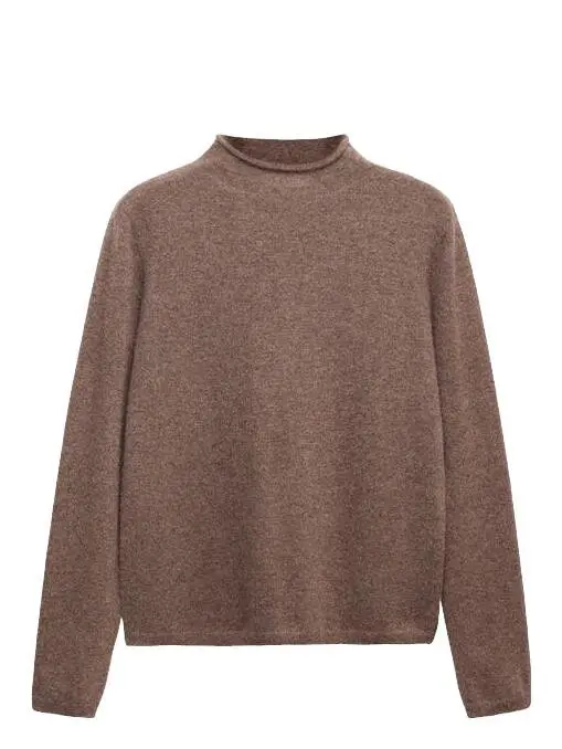 Mango Cashmere Perkins Neck Sweater - Medium Brown