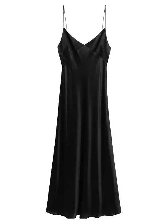 Mango Silk Blend V-neck Midi Dress - Black