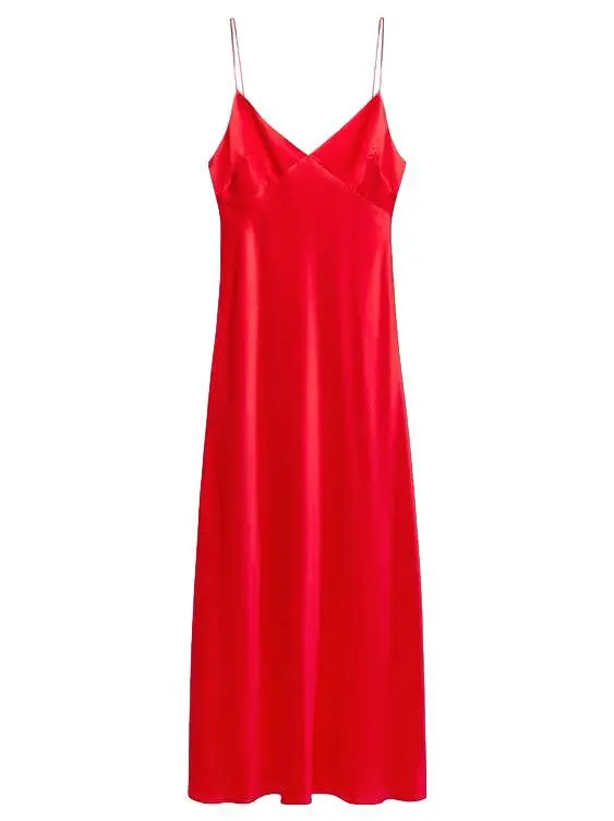 Mango Silk Blend V-neck Midi Dress - Red