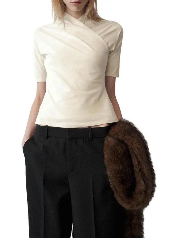 Mango Fitted Wrap Effect Top - Ecru