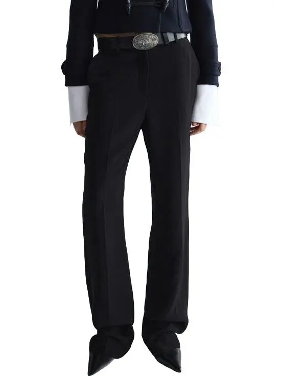 Mango Wool Straight Leg Suit Trousers - Black