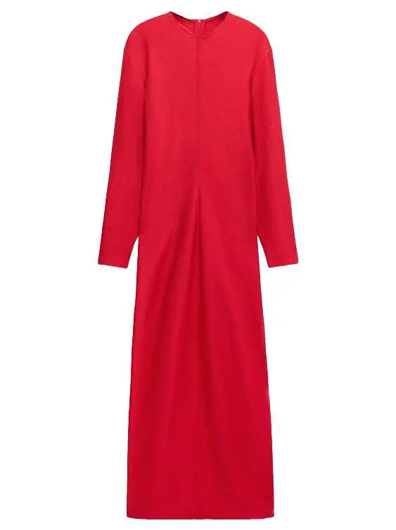 Mango Gathe Long Sleeve Maxi Dress - Red