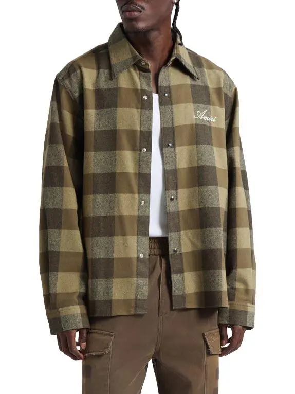 Amiri Heavy Cotton Flannel Shirt - Deep Olive