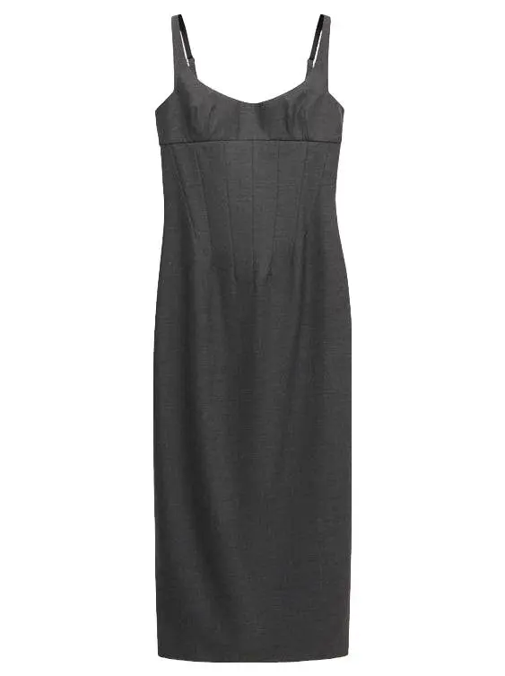 Mango Decorative Seam Midi Dress - Grey