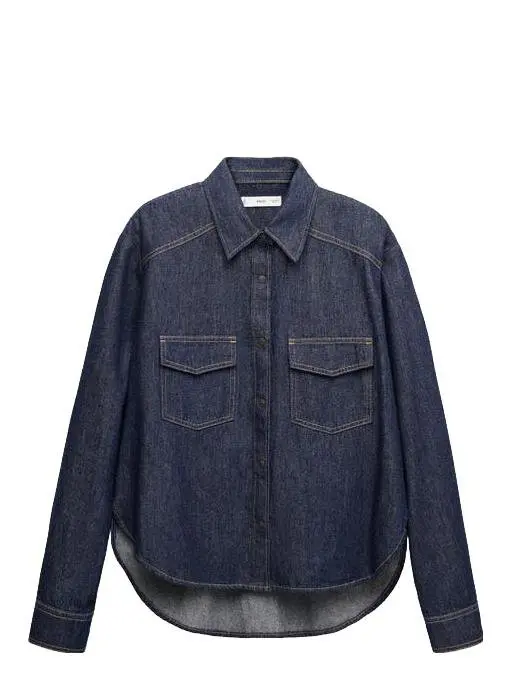 Mango Pocket Denim Shirt - Open Blue