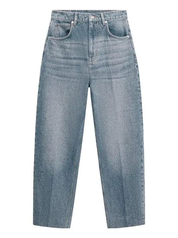 Mango Balloon High Waist Ankle Tapered Jeans - Medium Blue