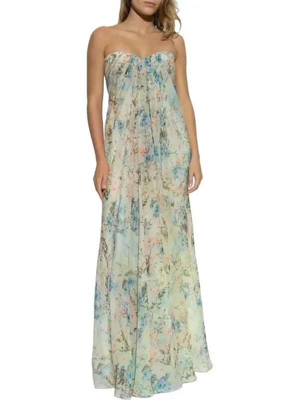 Alexander McQueen Floral-motif Strapless Maxi Dress - Neutrals