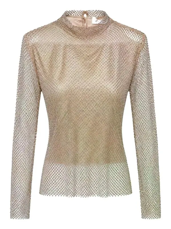 Sportmax Noemi Crystal-embellished High-neck Long-sleeved Panelled Blouse - Neutrals