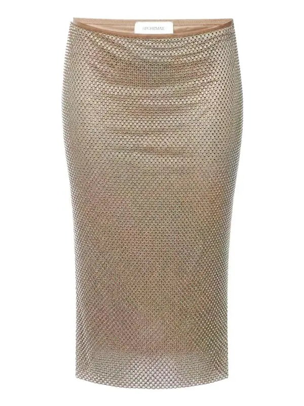 Sportmax Crystal-embellished Mesh-panelled Straight Midi Skirt - Neutrals