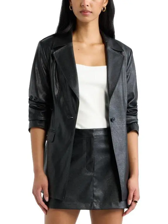 OPEN EDIT Faux Leather Fitted Blazer - Black