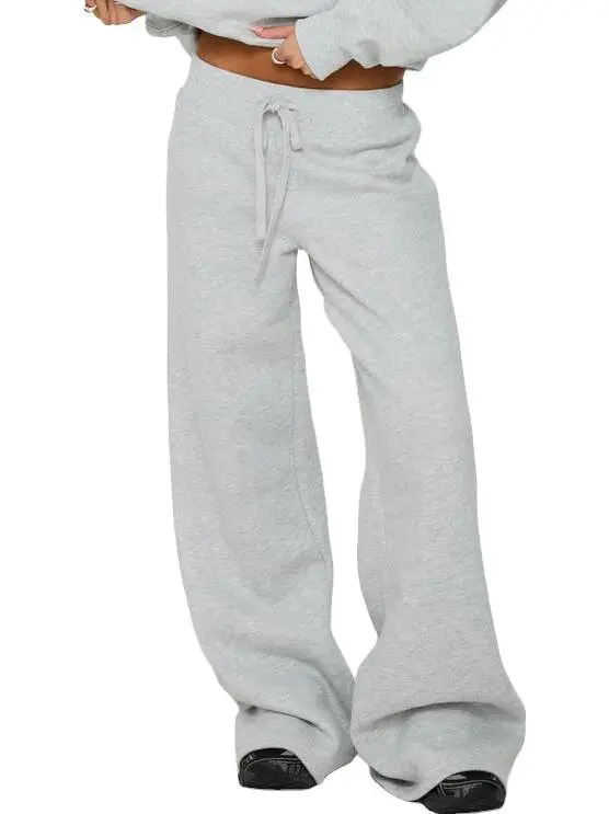 Princess Polly Verenah Wide Leg Fleece Sweatpants - Grey