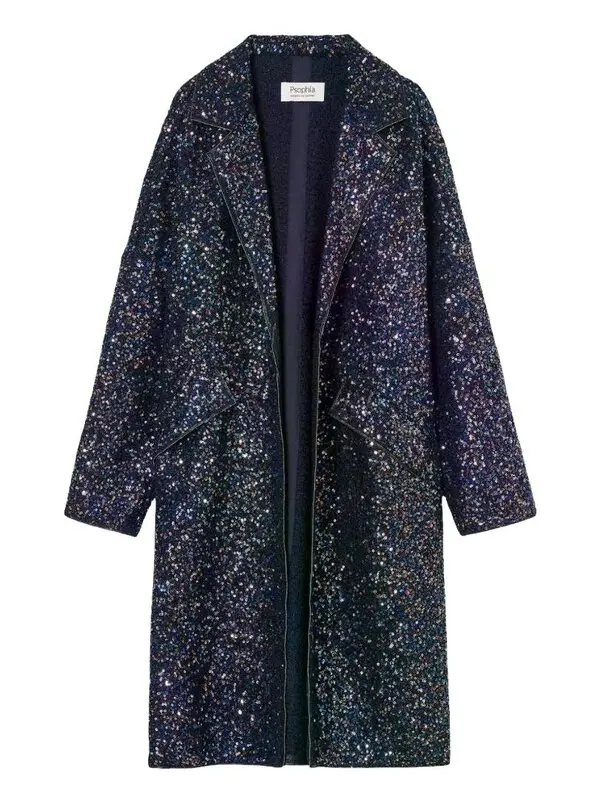PSOPHIA Sequin-embellished Notch-lapel Coat - Blue
