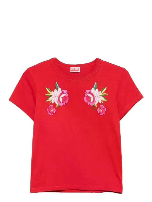 Kenzo Floral-embroidered T-shirt - Red