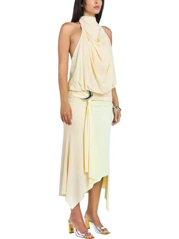 DE LA VALI Vida Draped Asymmetric Midi Dress - Neutrals