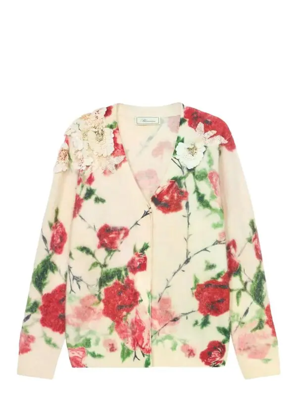Blumarine Floral-print Sequin-embellished Sweater - Neutrals