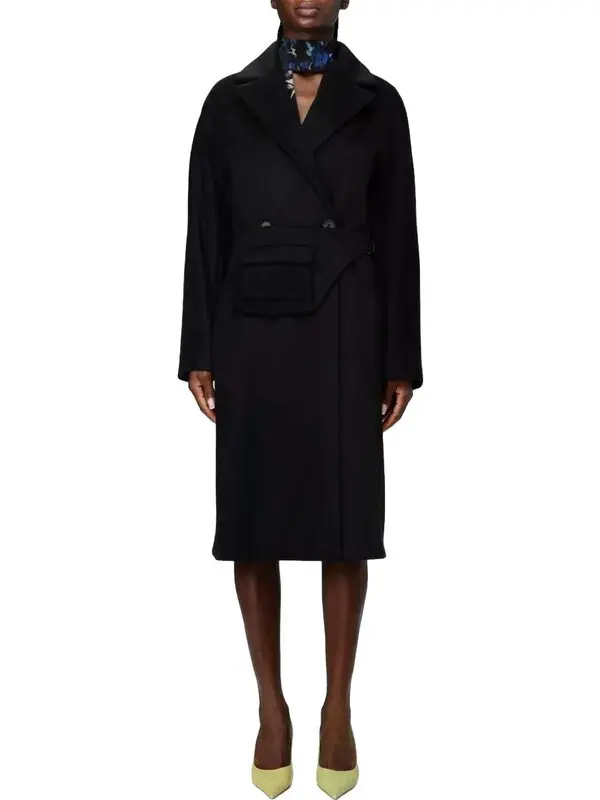 HANITA Belted Notch-lapel Coat - Black