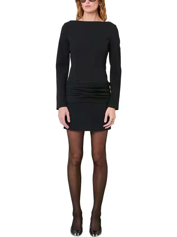 NICHOLAS Ruched Long-sleeves Mini Dress - Black