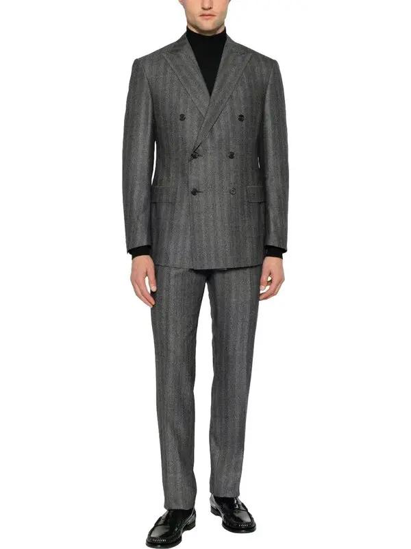 Corneliani Herringbone Double-breasted Suit - Grey