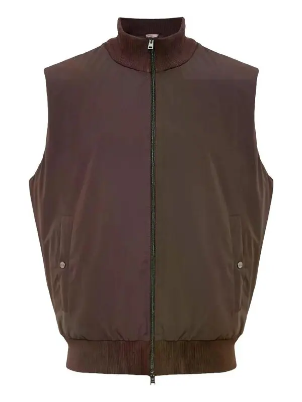 Herno Zip-up Ribbed-knit Gilet - Brown