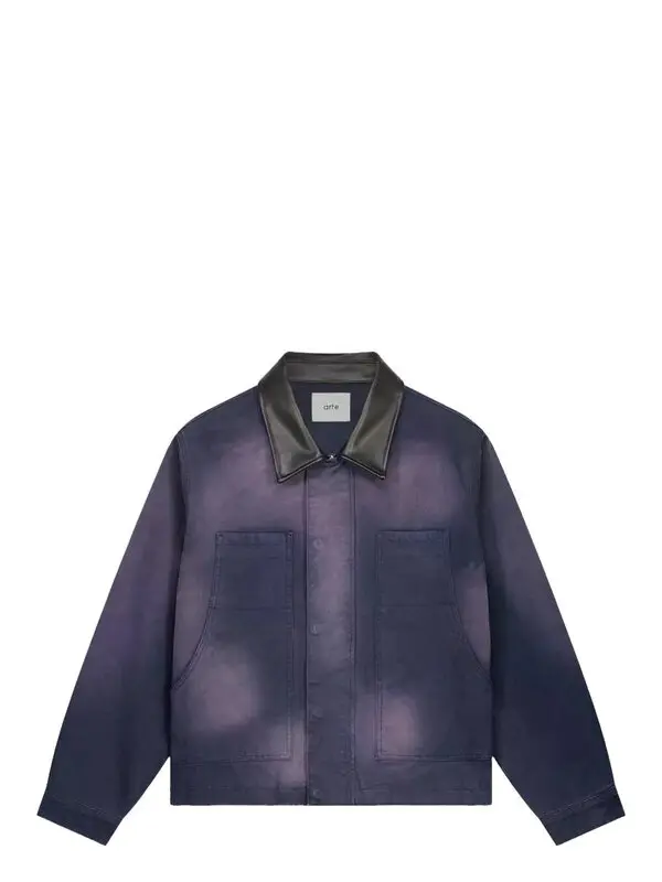 ARTE ANTWERP Faded-effect Leather-collar Denim Jacket - Blue