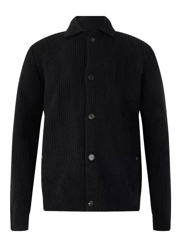 SLOWEAR Ribbed-knit Button-up Cardigan - Black