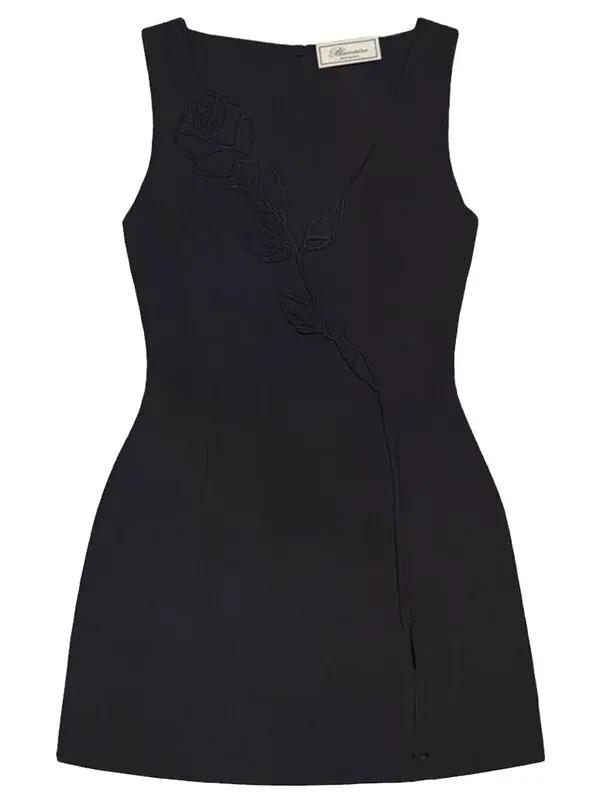 Blumarine Rose-embroidered Sleeveless Mini Dress - Black