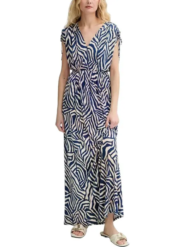 MORGAN Zebra-print V-neck Maxi Dress - Blue