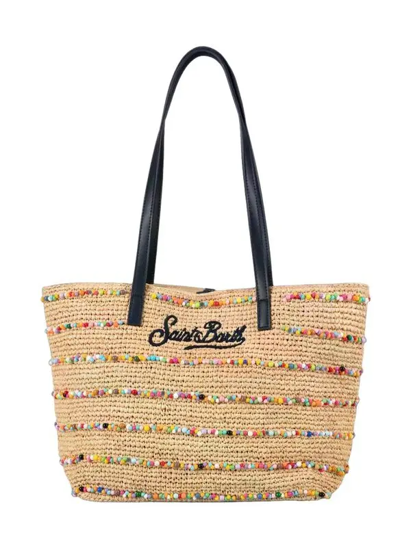 MC2 SAINT BARTH Bead-embellished Striped Tote Bag - Neutrals