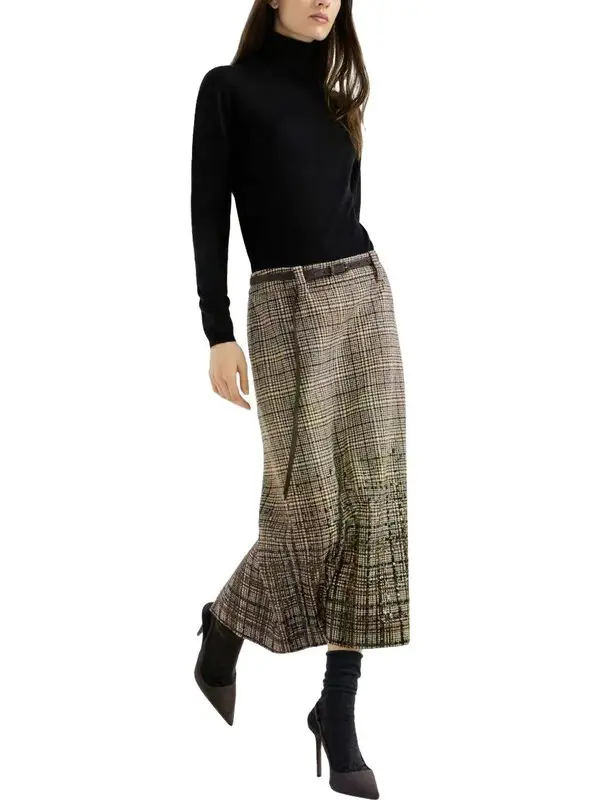 Brunello Cucinelli Checked Alpaca And Wool Pencil Skirt With Dazzling Degradé Embroidery - Brown