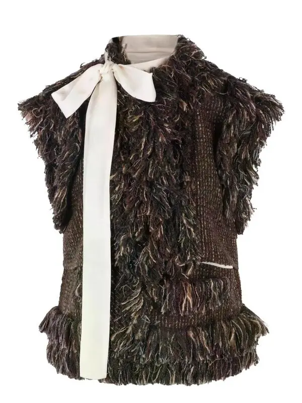 Sacai Bow-detail Tweed Jacket - Brown