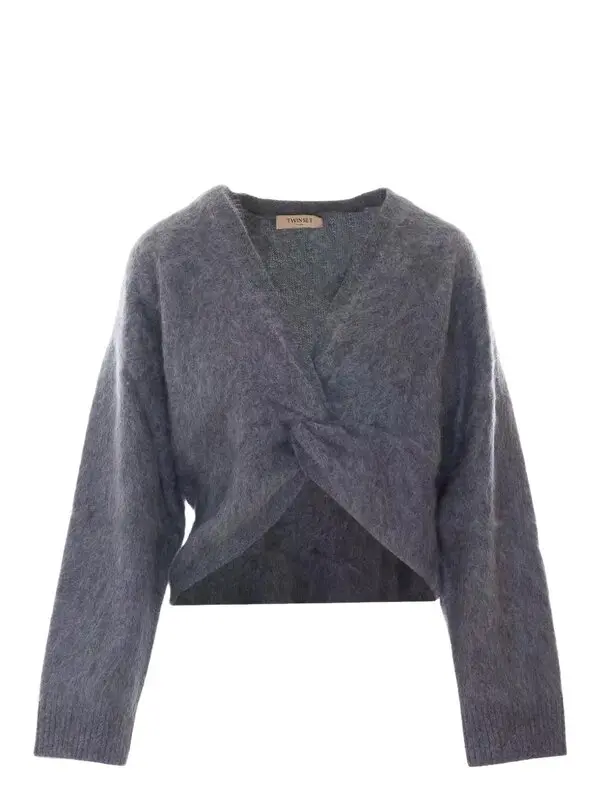 TWINSET Knot-detail V-neck Sweater - Grey
