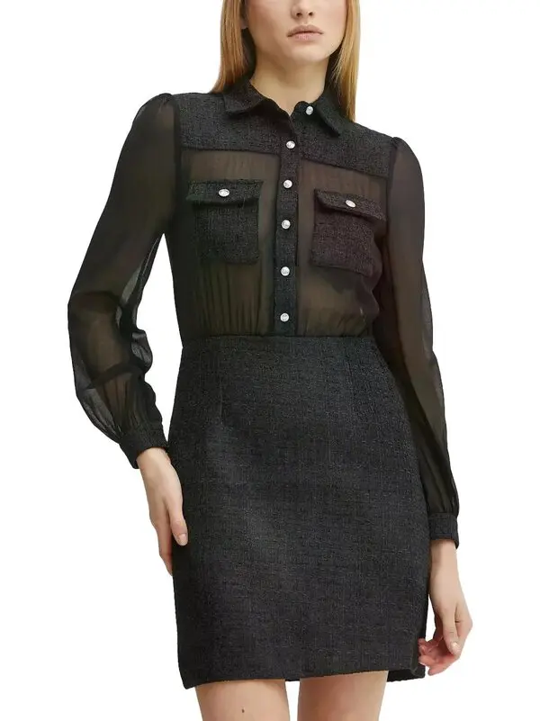 MORGAN Sheer-panel Tweed Mini Dress - Black