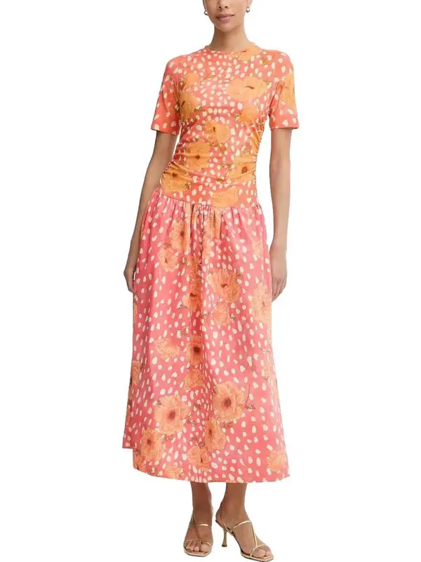NEVER FULLY DRESSED Floral-print Ruched Maxi Dress - Pink